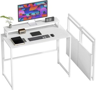 HOMCOM Schreibtisch Klappbar Computertisch B&uuml;rotisch mit Monitorhalterung Stahlrahmen f&uuml;r Arbeitszimmer, Schlafzimmer, Home Office, 100 x 48 x 87,5 cm, Wei&szlig;