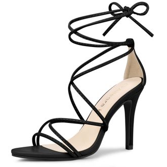 Allegra K Damen Riemchen-Sandalen mit Kitten-Absatz zum Schn&uuml;ren Schwarz 39