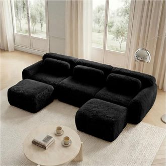 Generic Modernes 2-Sitzer-Sofa, modulares Sofa, rutschfeste Basis, mit 2 Kissen, extra breite ergonomische Armlehnen,for Lesen und Arbeiten(Negro+Felpa+3 Plaz