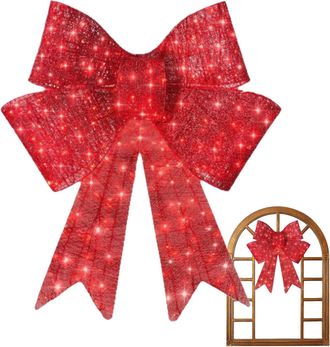 Generic Wreath Bow,19.68in Lighted Red Ornaments - Red Christmas Bow Wreath | for Winter Festival New Year Fireplace Table Centerpiece Living Room Holiday