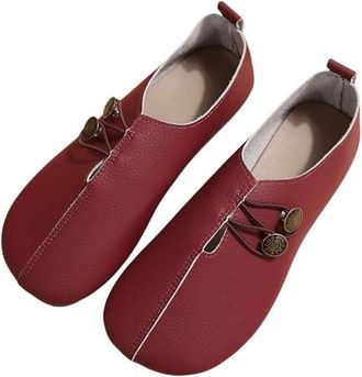 Generic Mocassins pour femme - Doux et confortables - Boutons &eacute;lastiques - En cuir - L&eacute;gers et respirants - Style r&eacute;tro - Bout rond - &Agrave; enfiler - Pour la marc