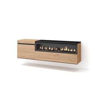 Skraut Home | TV-Schrank, Lowboard | f&uuml;r Wohnzimmer und Esszimmer | 150x45x35cm | F&uuml;r TV-Ger&auml;te bis zu 65 | Elektrokamin. Ma&szlig;e | H&auml;ngend | Moderner Stil | Eiche S