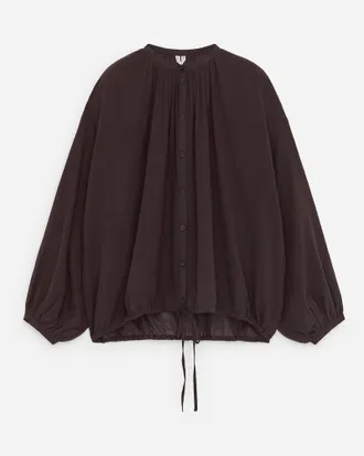 Arket Crepe-Bluse Mit Kordelzug -Braun