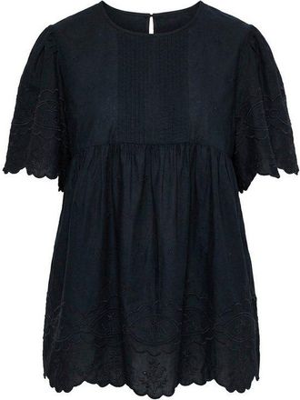 Ulla Popken Druckbluse Blusenshirt Stickerei Biesen A-Linie Rundhals