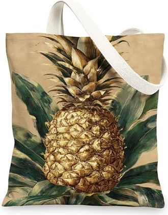 Generic Sacs fourre-tout en toile motif ananas, sacs dépicerie réutilisables, respectueux de lenvironnement, légers et lavables, pour voyage, plage, pique-niq