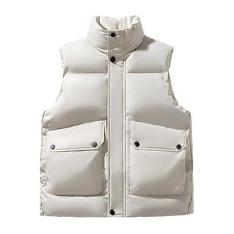Generic Sans Manche Doudoune Homme Chaud Manteaux en Hiver Zippée Casual Veste Légère Matelassée Rembourrée Sans Manche Blouson Epais de Couleur Unie Matelass