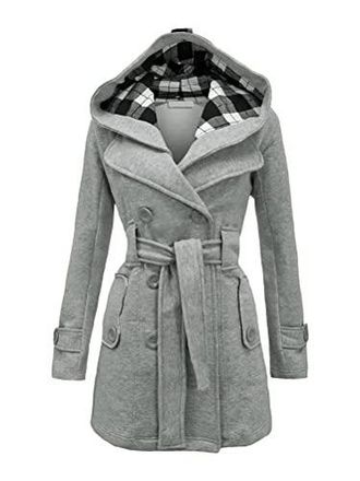 Onsoyours Femmes Manteaux &agrave; Capuche Bouton Blouson Veste Jacket Manches Longues Chaud &Eacute;pais Hoodie Hoody Outwear Automne Hiver avec Ceinture Gris XL