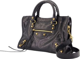 Balenciaga Womens Le City Shoulder Bag Black Lambskin