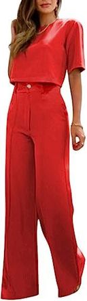 ORANDESIGNE Ensemble Femme Chic Et Elegant Ete Haut Court + Pantalon Coupe Droite Vetement Costume Tailleur 2 Pièces Fête Affaire Bureau Soirée Tenue Décontractée