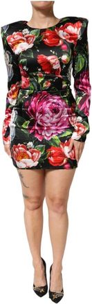 Dolce & Gabbana Femme, Robes, Multicolore, Taille: 32 FR Robe Mini Bodycon Florale Noire