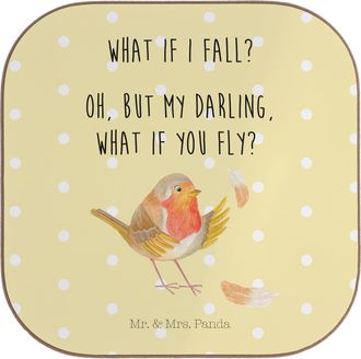 Mr. & Mrs. Panda gläseruntersetzer Rotkehlchen Federn - Geschenk, Coaster, Holzuntersetzer, Lustige Sprüche, Spruch Mut, fliegen, Motivation, Untersetzer für Gläser, V