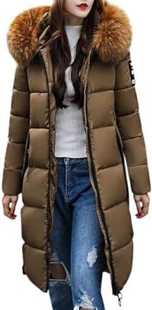 TOMWELL Hiver Manteau avec Capuche Fourrure Doudoune Femme Zipp&eacute; Longue Duvet de Coton Grande Taille Doudoune A Caf&eacute;40