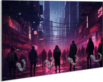 Wallario Schlüsselbrett aus Glas 30 x 20 cm, Wand Schlüsselhalter mit 4 Haken, Motiv: Aufstand in der Stadt