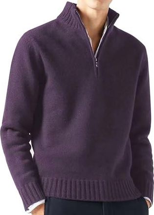 Generic Pull tricoté à col roulé à manches longues pour homme - Chaud - Coupe régulière - Pull de golf décontracté - Couleur unie, violet, L