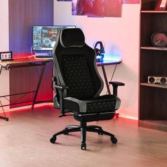 Woltu B&uuml;rostuhl ergonomisch, Gaming Stuhl mit adaptiver Lendenwirbelst&uuml;tze, hochdichtem Formschaum, Fu&szlig;st&uuml;tze Armlehnen, Samtbezug Metallrahmen, 150kg