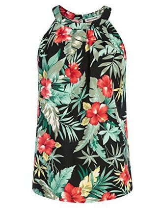 Grace Karin D&eacute;bardeur Femme Ete Sexy &Eacute;paule Nue Blouse sans Manches Top Camisole Chic Hauts Noir Imprim&eacute; Floral S