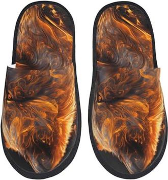 Generic Pantoufles Motif loup &agrave; flammes dor&eacute;es Respirant Chaussons Homme L&eacute;g&egrave;re &eacute;l&eacute;gant Chaussures de Maison Femme Hiver M