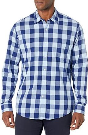Amazon Essentials Chemise en Popeline à Manches Longues Coupe Ajustée Homme, Bleu Carreaux Western, XXL