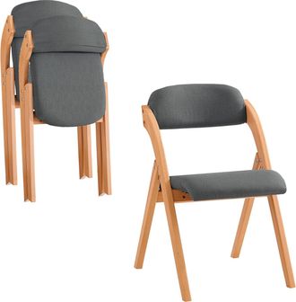 SoBuy Klappstuhl Holz gepolstert 2er Set - Ergonomischer K&uuml;chenstuhl & Esszimmerstuhl, Faltbar & Platzsparend, Fertig Montiert, F&uuml;r K&uuml;che, Balkon, B&uuml;ro, Dun