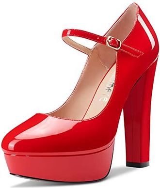 Castamere Femmes Bloc Chunky Haut High Plate-Forme Talon Heel Rond Bout Lanières Cheville Mary Jane Boucle Mariage Dress Chaussures Gris A 44 EU