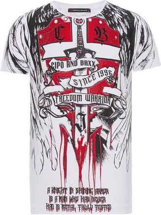 Cipo & Baxx T-Shirt T-Shirt mit coolen Prints, Vorder- und R&uuml;ckseite