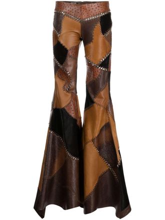 Roberto Cavalli pantalon en cuir &agrave; design patchwork - Marron