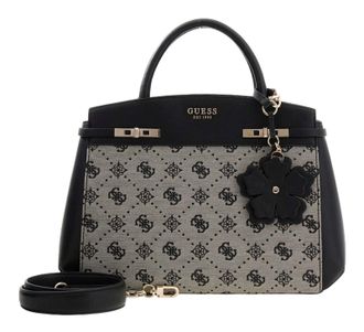 Guess Handtasche Umh&auml;ngetasche Melinda Logo Tri Compartment Satchel Black Logo schwarz