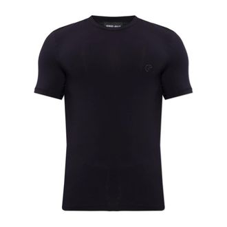 Giorgio Armani T-Shirt Mit Gesticktem Logo - - Tops - Herren - Blau - 2XL
