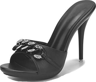 Miyoopark Mules sexy pour femme avec talon aiguille Mule d&eacute;t&eacute;, T88 strass noir mat, 43 EU