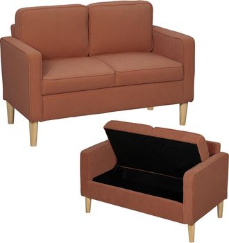 HOMCOM Sofa 2 Sitzer Couch mit 2 Armlehne, Stauraum, Kleine Loveseat mit Cordoptik Holzbeine Modern Polstersofa f&uuml;r Wohnzimmer, Schlafzimmer, kleinen Raum, O