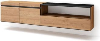 Skraut Home | TV-Schrank, Lowboard | f&uuml;r Wohnzimmer und Esszimmer | 200x45x35cm | F&uuml;r TV-Ger&auml;te bis zu 80 | H&auml;ngend | Moderner Stil | Eiche Schwarz