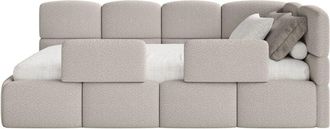 Selsey Cloudy - Jugendbett 90x200 cm, rechtsseitig, mit Bouclé-Bezug und Rausfallschutz, Greige - Selsey