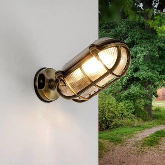 Licht-Erlebnisse Wandleuchte Außen Glas Echt-Messing IP64 Wandlampe Schwenkbar Maritim Außenbeleuchtung Terrasse Balkon Hauswand