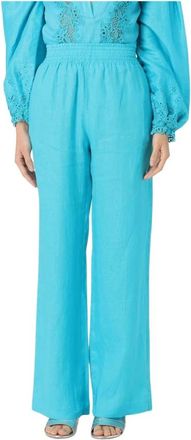 Ermanno Scervino Femme, Pantalons, Bleu, Taille: 38 FR Wide Leg Linen Pants