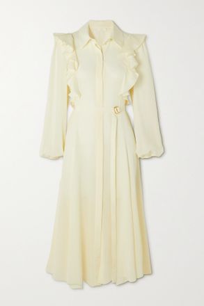 Chlo&eacute; Hemdblusenkleid Aus Cr&ecirc;pe De Chine Aus Seide Mit R&uuml;schen Und G&uuml;rtel - Wei&szlig;