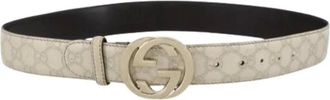 Gucci unisex, Pre-owned, Blanc, Taille: ONE Size Ceinture r&eacute;versible vintage doccasion &agrave; double G entrecrois&eacute;