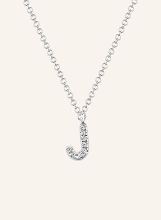 Leaf Initialien Halskette J Aus 14 Karat Wei&szlig;gold Mit Diamanten silber