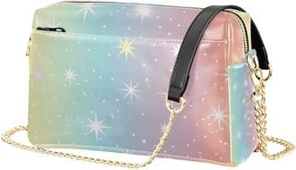 Mnsruu Sacs à bandoulière pour femme, blanc, paillettes, rayures arc-en-ciel, étoiles, sacs à main en cuir