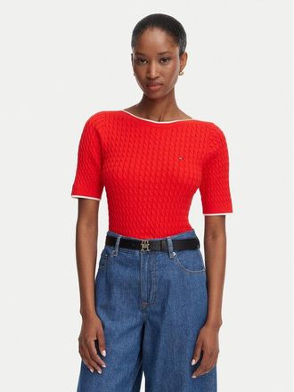 Tommy Hilfiger Pullover Fine Gg Cable Boat WW0WW50103 Rot Regular Fit