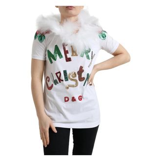 Dolce & Gabbana Christmas Sequin Fur T-shirt - - Tops - Damen - Wei&szlig; - 2XS