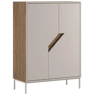 Altobuy Meuble de rangement 2 portes en m&eacute;lamin&eacute; beige et imitation bois avec d&eacute;coupe graphique oblique - ANOUK