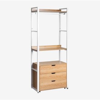 Sklum Offener Schrank mit Schubladen aus Stahl und Holz Ariaster Nat&uuml;rlich