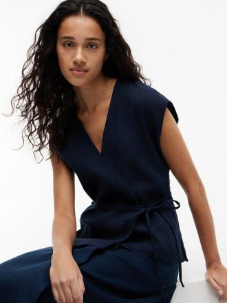 Tommy Hilfiger Wickelbluse ESS LINEN WRAP TIE NS VEST Materialmix, Bindeband