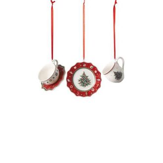 Villeroy & Boch Toys Delight Decoration Ornements Ensemble de Vaisselle Rouge, 3 pi&egrave;ces, Ensemble de suspensions charmantes pour Le Sapin de No&euml;l, Porcelaine, Rouge, 