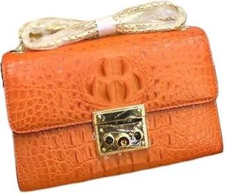 Generic Véritable peau de crocodile exotique pour femme, petit sac à main en cuir dalligator véritable, sac à rabat pour femme avec chaîne et bandoulière, Ora