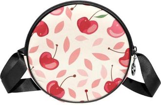 Generic Sac &agrave; bandouli&egrave;re Circle pour femme, mini sac &agrave; bandouli&egrave;re cerise, sac &agrave; dos avec fermeture &eacute;clair, bretelles r&eacute;glables, sac &agrave; main rond d&eacute;contract&eacute; 