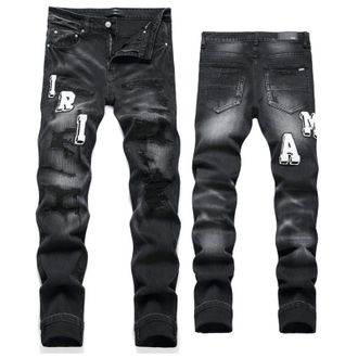 Generic Jeans Regular Straight Fit Denim Hose Destroyed,Jeans Mit Aufwendigen Designs,Schwarz,29