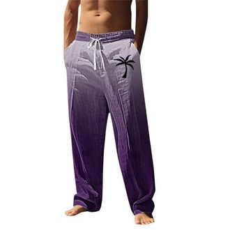 Generic Pantalon en lin pour homme - Coupe ample - Pantalon en lin blanc - Pantalon de yoga en coton extensible et chaud - Pantalon chino pour homme - Noir - 