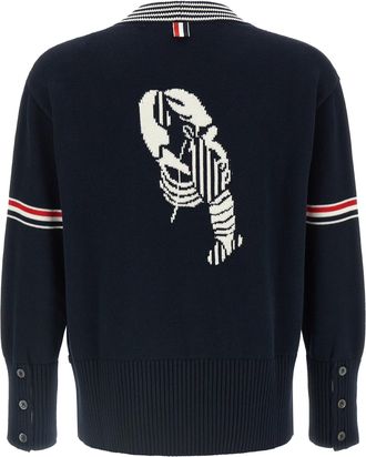 Thom Browne Striped Ribbed Cotton Cardigan - Navy