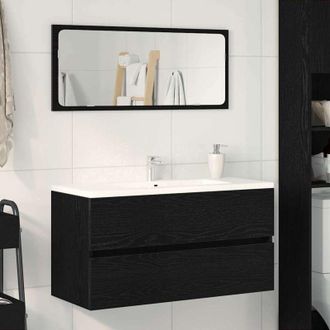 vidaXL Vidaxl - Meuble sous-lavabo Ch&ecirc;ne Noir 90x38,5x45 cm Bois ding&eacute;nierie